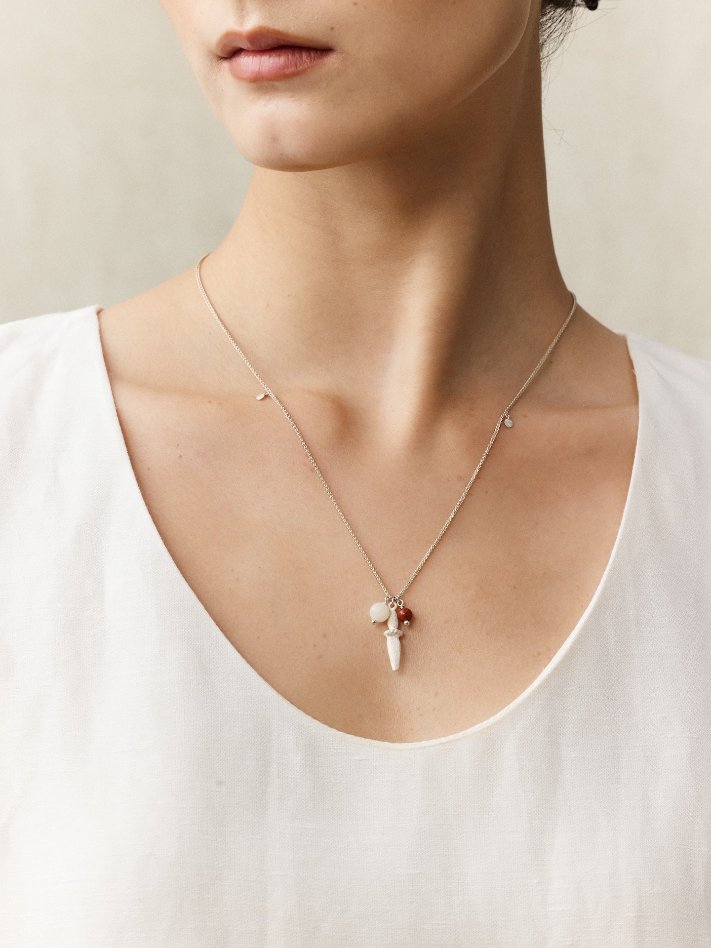 Leaf Tip Sterling Silver Red Agate & Bodhi Root Pendant Necklace ...